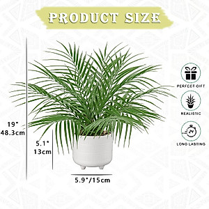 Hollyone Large Artificial Potted Plants Fake Palm Plants 19" Faux Green Plant Plastic Tropical Palm Tree in White Ceramic Pots Bohemian for Home Room Office House Indoor Decoration
