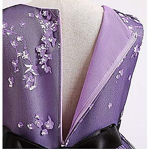 USEMPER Flower Girl Dresses for Wedding Girls Princess Gown Girl Fancy Dress Baptism Dresses for Baby Girls High Low Tulle with Train Size 5T 6T Years(Purple 120)