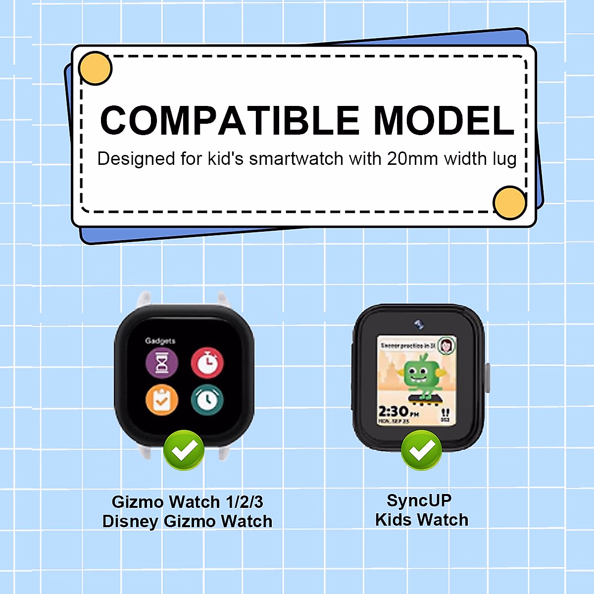 2 Packs Nylon Braided Band Replacement for Gizmo Watch 3/2/1 SyncUP Watch, 20mm Kids Solo Loop Stretchy Strap for Boys and Girls, Elastic Sport Wirstband, Breathable & Washable (Colorful Blue & Colorful Black)