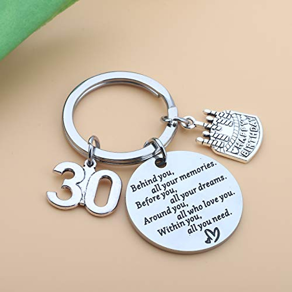 BEKECH Birthday Keychain Gifts for Him/Her,10th 12th 13th 14th 15th 16th 18th 30th 40th 50th Birthday Cake Birthday Key Ring Gift, Behind You All Memories Before You All Your Dream (30th)