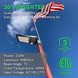 bulbeats 320W LED Parking Lot Light (44800lm Eqv 1200W HPS) SlipFitter Mount LED Pole Light, Dusk to Dawn IP65 Parking Lot Lights Commercia Energy Saving Upto 2400KW*2/Y(5Hrs/Day)-2Pack