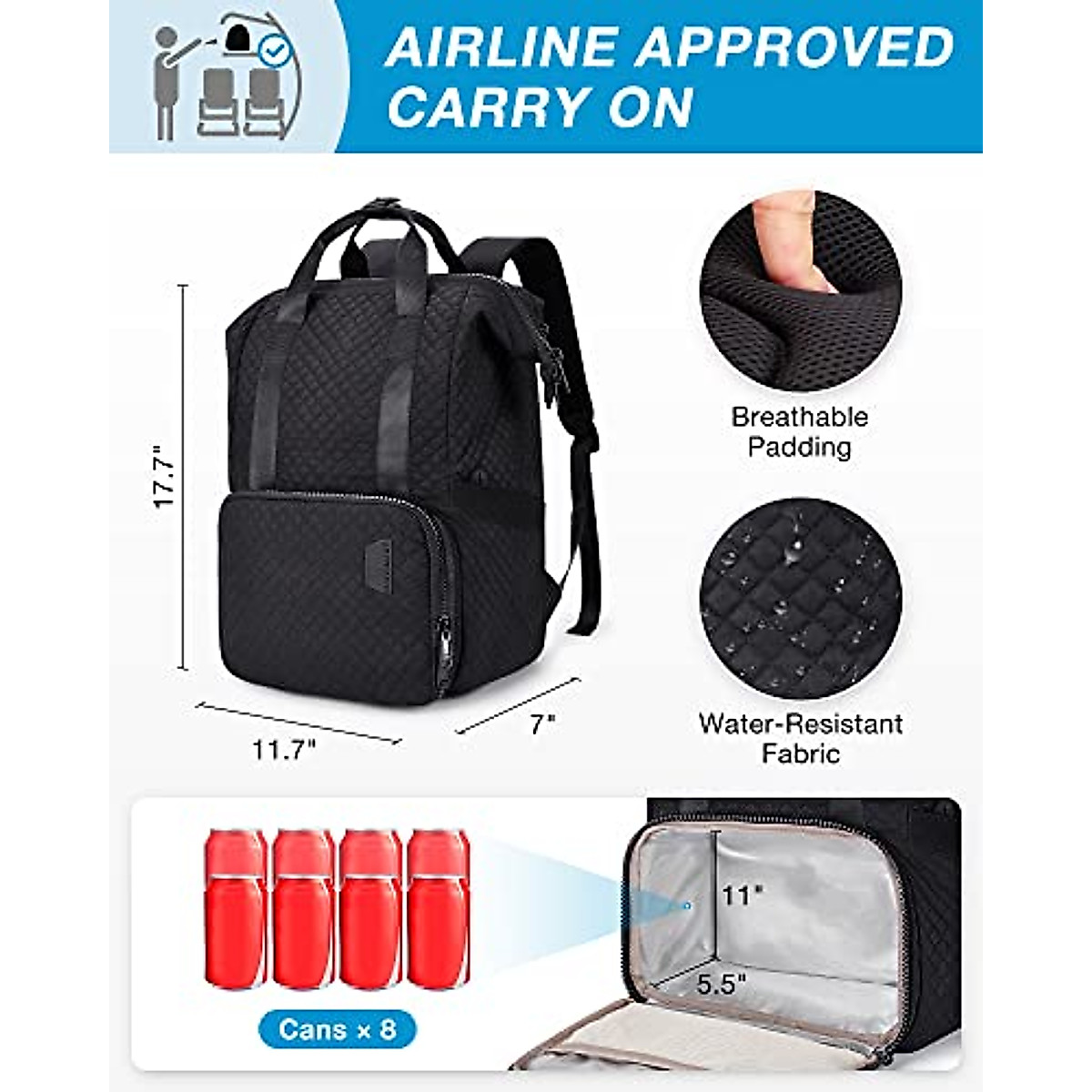 BAGSMART Laptop Backpack 15.6 Inch Travel Backpack for Women, Lunch Backpack Work Backpack Business Computer Back Pack(Black)