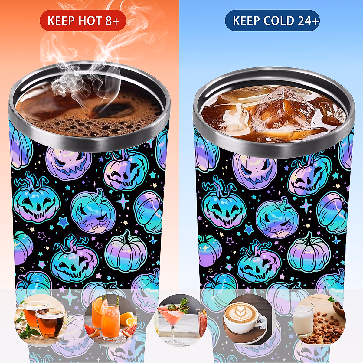 Halloween Tumbler, Spooky Neon Pumpkin Mug Cup Ghost Tumblers with Handle and Straw 40 oz, Halloween Gifts for Friends Family Insulated Water Bottle