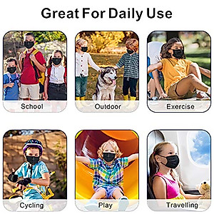 Kid Size Face Mask Black, Disposable Breathable Mask 3ply for Boys Girls Individually Wrapped, Black Children Face Cover Mask with Small Size for School, Soft Comfortable Adjustable Mask for Petite Face - 50 Packs