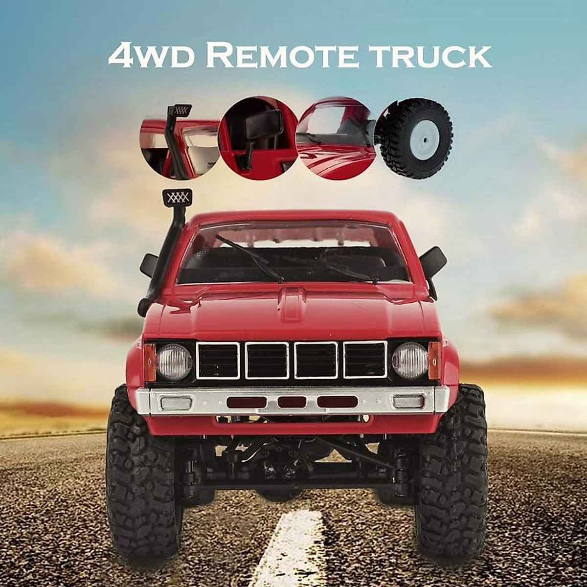 YIKESHU RC Rock Crawler WPL C24 RC Truck 4x4 1/16 RC Crawler Off Road All Terrain Car Proportional Throttle Steering Hobby RC Toy Climb Semi Truck LED Light RTR Trailer (Red)