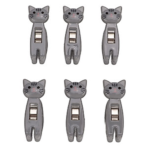 6Pcs Cat Snack Clips Anti Slip Strips Handle Metal Spring Firm Grip Food Bag Snack Clip for Clothing Documents(Grey)