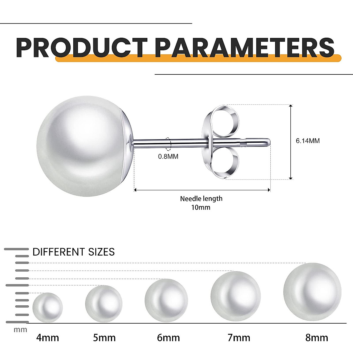 5 Pairs Women's Pearl Earrings Set Stainless Steel Women's Hypoallergenic Titanium Steel 316L Earrings