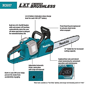 Makita XCU07Z 18V X2 (36V) LXT Lithium-Ion Brushless Cordless 14" Chain Saw, Tool Only, Teal (Renewed)