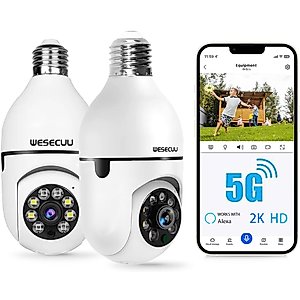 Light Bulb Security Camera, 2K Bulb Security Camera 5G/2.4GHz,Security Cameras Wireless Outdoor with Automatic Human Detection,Motion Detection,Color Night Vision Bulb Camera Compatible with Alexa