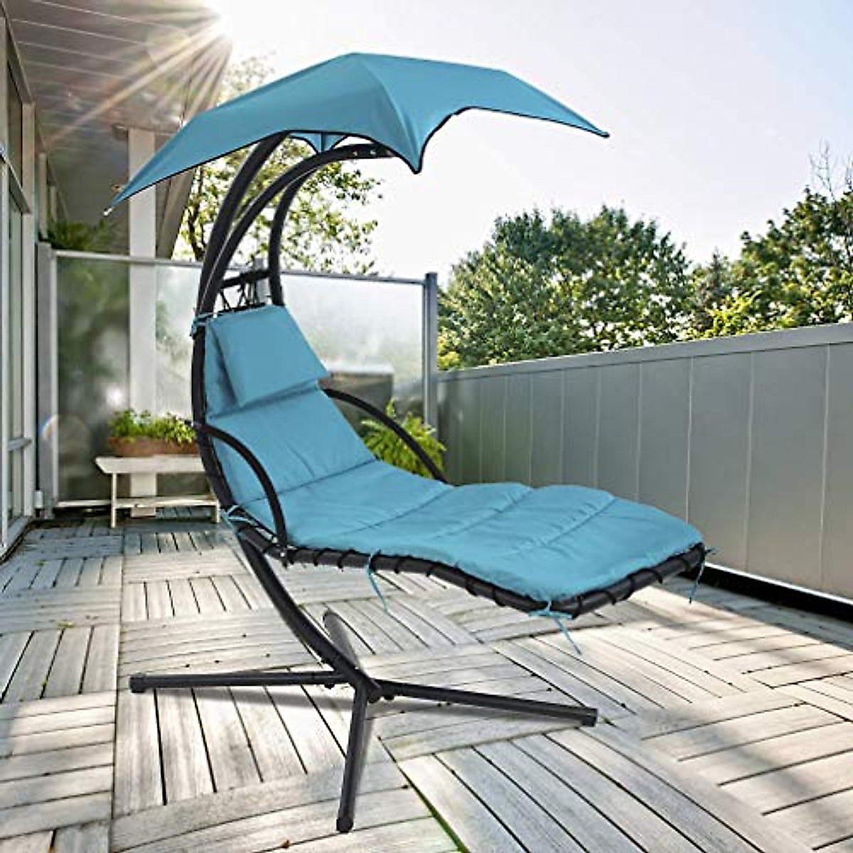 Patio Chair Hanging Chaise Lounger Chair Floating Chaise Canopy Swing Lounge Chair Hammock Arc Stand Air Porch Stand for Outdoor Indoor
