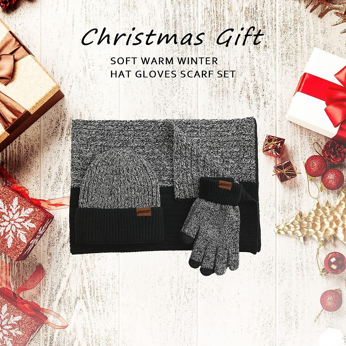 Winter Hats Scarf for Men with Touchscreen Gloves Warm Men's Scaves and Beanie Hat Themal Gloves Set