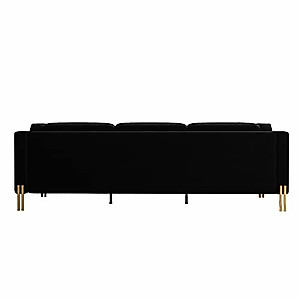 Gooamz Modern Velvet Sofa Couch, 95 Inch Chesterfield Sofa with Removable Cushions and Gold Metal Legs, Large Comfy Tufted Upholstered 3 Seater Couch for Living Room, Office, Hotel, Black