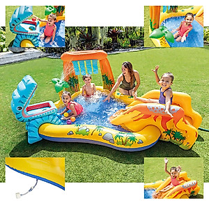 Aventis Kids Dinosaur Inflatable Play Center Fun in The Sun Water Pool Bundle with Matching Adorable Shark Hooded Towel, Stylish Beach Tote, Classic Sunglasses, & Electric Air Pump for Ages 3+