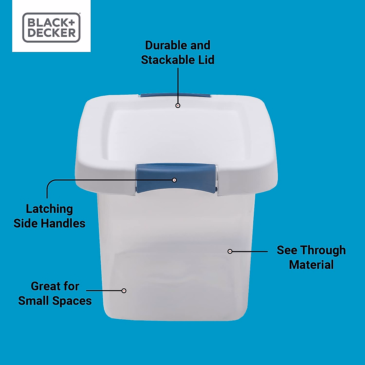 Black+Decker Clear Tote, Plastic Stackable Storage Bin, Organizing Solution, Storage Container Bin with Secure Lid (19 Qt., 4-Pack)