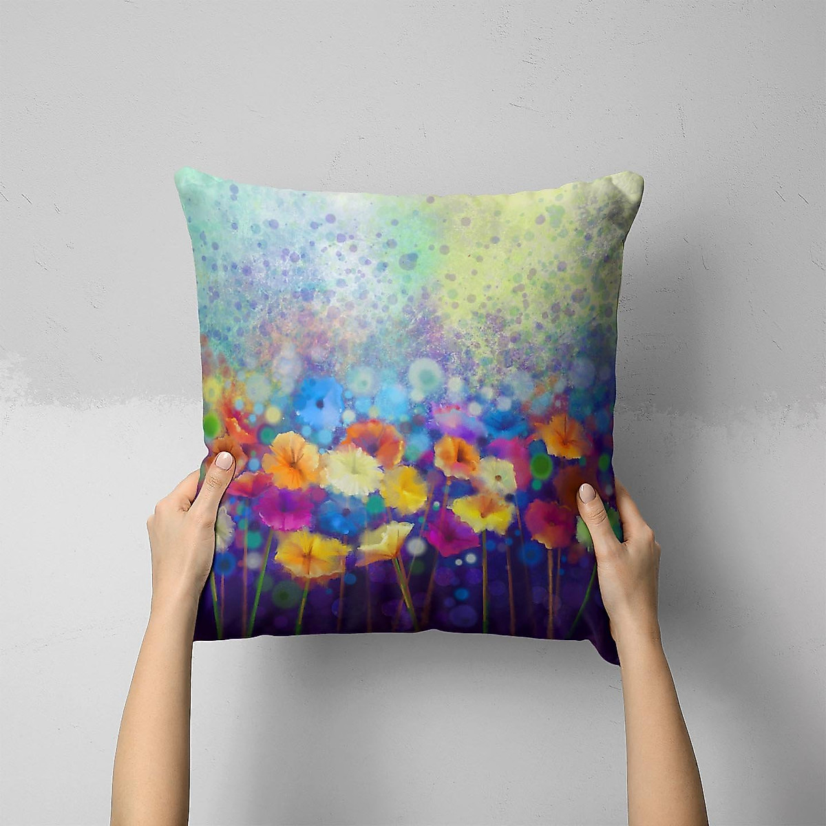 iiRov Summer Design Ink-Fuzed Decorative Throw Pillow - Abstract Flower Meadow v2
