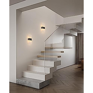 pasentel Motion Sensor LED Wall Sconces, 2-Pack Acrylic USB Rechargeable Wall Light Battery Operated Night Light Indoor Led Wireless Wall Lamp for Stairs, Hallway, Bathroom, Bedroom, BD025-LEB-BK2