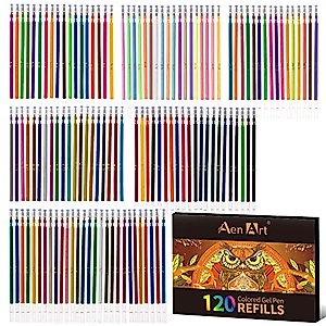 Aen Art 120 Colors Gel Pens Refills for Adult Coloring Books, 40% More Ink Colored Gel Pens Set