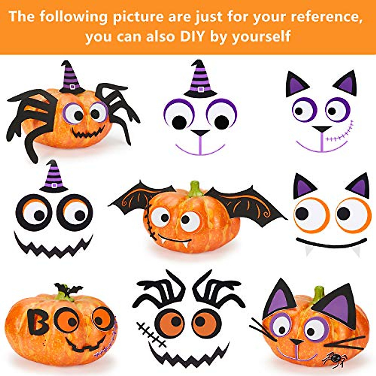 124 Pieces Halloween Foam Stickers Eva Halloween Pumpkin Decorating Craft Stickers DIY Pumpkin Shape Stickers Kit for Halloween Party Supplies Trick Or Treat Party Favors