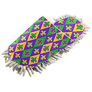 FLildon Microfiber Cleaning Slippers Mardi Gras Washable Mop Shoes Slipper for Men/Women House Floor Dust Cleaner, Size L