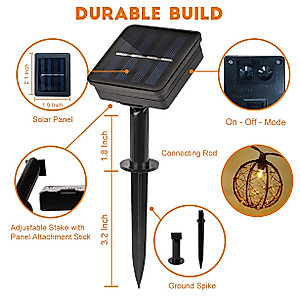 Solar Rattan Ball String Lights Outdoor Waterproof 8.5ft Led Decorative Light with Beaded Copper, Rattan Ball Outside Lighting for Christmas, Patio,Party, Backyard, Porch, Garden, Balcony, Warm White