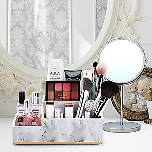 Toothbrush Holder, Aimou Bathroom Organizer Countertop, Bathroom Counter Storage Electric Toothbrush Toothpaste Razor Holder for Bathroom/Vanity, Cotton Ball, Cotton Swab, Floss, Marble White