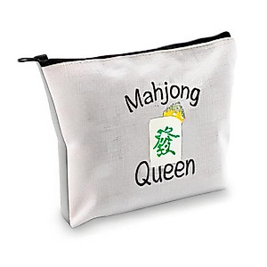 JXGZSO Mahjong Queen Makeup Bag Game Tiles Travel Storage Mahjong Board Game Zipper Purse Gift for Mahjong Lover