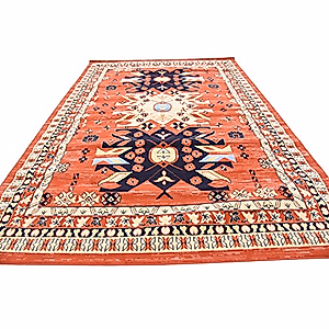 Unique Loom Taftan Collection Border Geometric Tribal Inspired Design Area Rug, 7 ft x 10 ft, Terracotta/Ivory