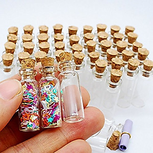 1ML Small Mini Tall Clear Glass Bottles/Jars with Corks Stoppers for Arts & Crafts, Projects, Decoration, Party Favors+ 50 Pcs Gold Metal Eye Hook Pin Screws,50 Pcs