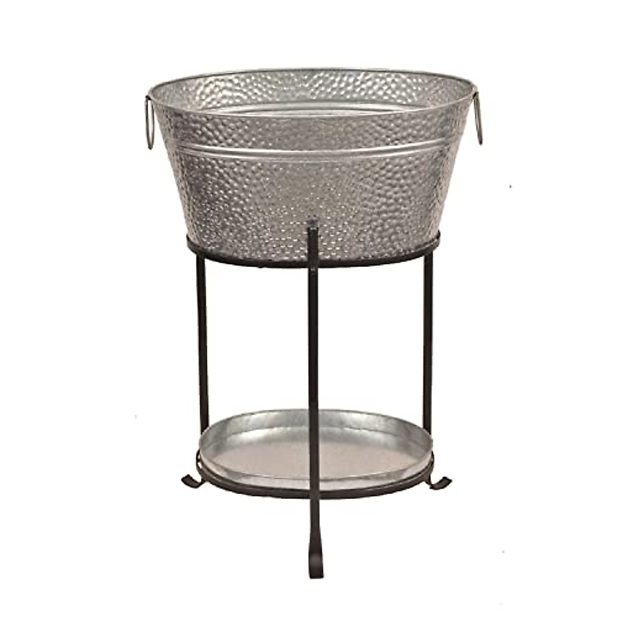 Beverage Tub with Tray and Stand in Galvanized Steel "Pebbled Texture". Measurements H 29.5in L 20in and W 13in. Handmade by Best Artisans in the World