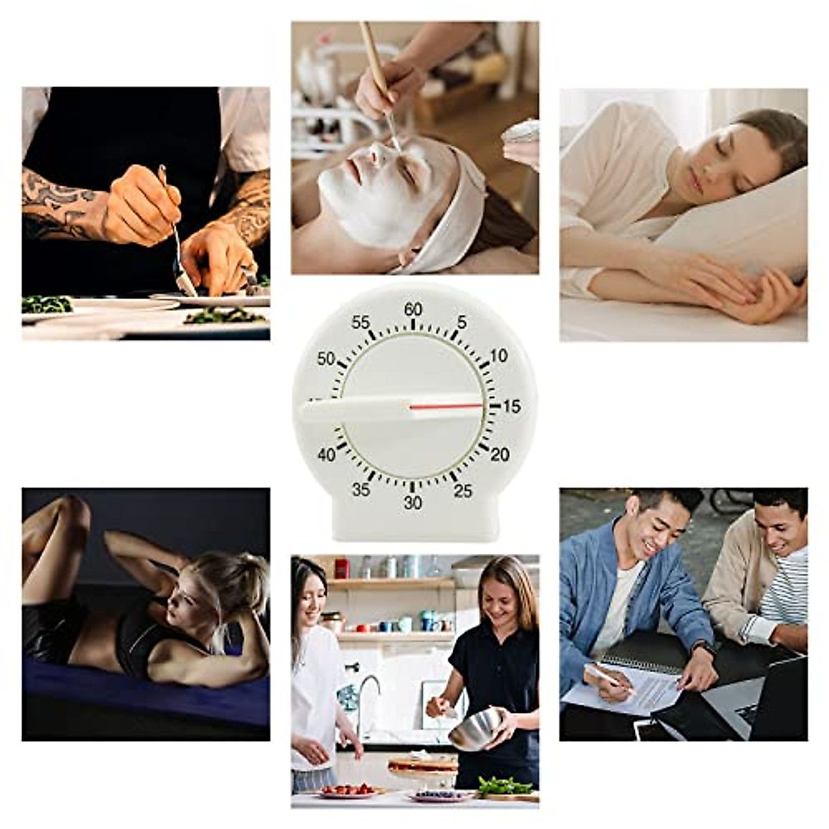 Kitchen Timer, 60 Minutes Mechanical Timer Clock,Kitchen Cooking Timer Clock with Bell Alarm Clock,No Battery Needed, Easy to Read Operate (White)