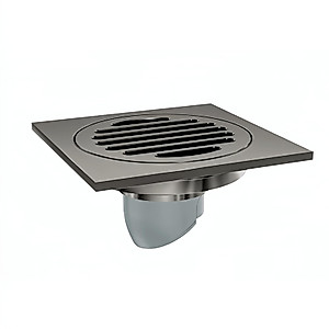 Brass Square Shower Drain with Matte Gray ，Removable Quadrato Pattern Grate & Upgrade Thread Adapter Shower Floor Drain Kit with Flange, Hair Strainer, Not Fit for Bathtub.