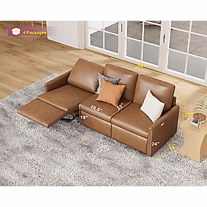 AMERLIFE Power Recliner, Reclining Sectional Sofa with Single Right Recliner, 3 Seater Recliner Couch with USB Port, Leather Modular Sofa for Living Room