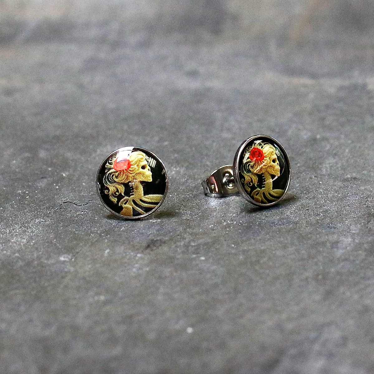 Body Candy Stainless Steel Red Rose Skeleton Stud Earrings