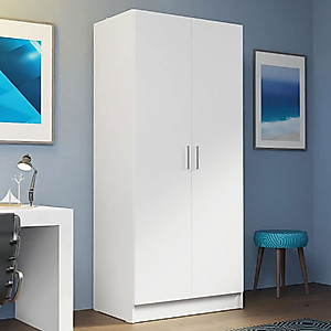 Madesa Wardrobe Armoire Closet Hanging Storage Cabinet 2 Doors with Shelf 31" L Organization Unit for Bedroom and Office - White