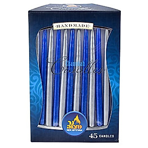 Dripless Chanukah Candles Standard Size - Metallic Blue & Silver Hanukkah Candles Fits Most Menorahs - Premium Quality Wax - 45 Count for All 8 Nights of Hanukkah - by Ner Mitzvah