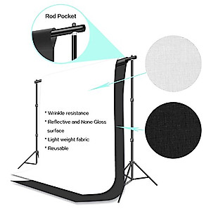 SLOW DOLPHIN Photography Photo Video Studio Background Stand Support Kit with Muslin Backdrop Kits (White Black),1050W 5500K Daylight Umbrella Lighting Kit