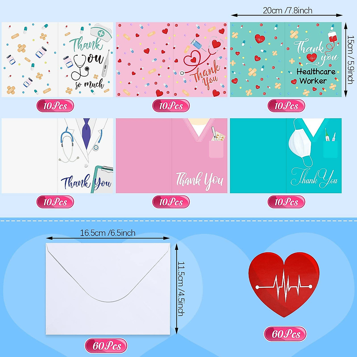 Jutom 60 Sets CNA Nurse Week Gift National Healthcare Graduation Appreciate Gift Card Thank You Cards for Nurses Doctor with Stickers Envelopes Greeting Card Nurses Week Day Medical Assistant