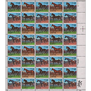 USPS Horse Breeds 1985 Full Sheet of 40 x 22 Cent Stamps Scott 2155-58