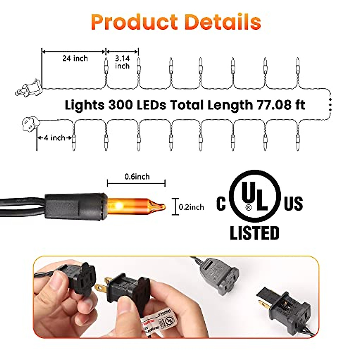 Toodour Orange & Purple Halloween Lights, 77ft 300 Count Incandescent Halloween String Lights, UL Certified Connectable Mini Bulbs Halloween Lights for Indoor, Outdoor, Garden, Porch, Halloween Decor