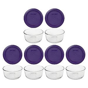 Pyrex (6 7200 Glass Dishes & (6) 7200-PC Plum Purple Lids Made in the USA