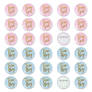 Gender Reveal Button Pins 30 Pcs, Team Boy Girl Button Pins, Pink blue Button Pin for Baby Shower Party Favors Gender Reveal Party Supplies