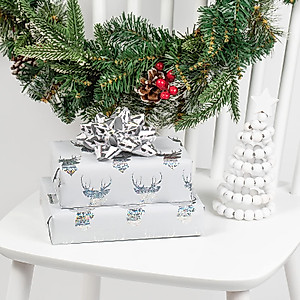RUSPEPA Christmas Wrapping Paper, Jumbo Roll Wrapping Paper - White Shiney Reindeer Design for Holiday Gift Wrap - 24 Inches x 100 Feet
