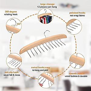 3 Pack Tank Top Hanger with Premium Wood,24 Large Capacity Foldable Metal Hooks,Space Saving,360° Rotating,Closet Organizer for Tank Tops/Bras/Scarfs/Ties/Belts/Camisole/Bathing Suits/Stockings