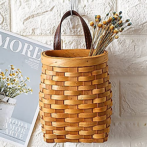 Takefuns Wall Hanging Storage Basket, Natural Bamboo Woven Flower Basket, Wall-mounted Multifunctional Storage Container for Home Decoration (15.5cm)