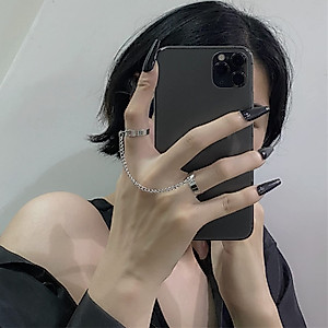 Ubjuliwa Gothic Punk Chain Finger Rings Set 15Pcs Adjustable Stackable Vintage Silver Emo Rings for Women Men Cross Butterfly Knuckle Rings