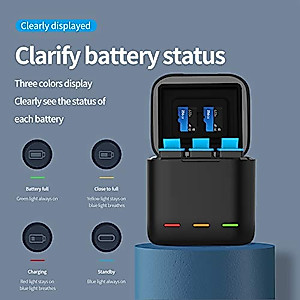 REYGEAK Battery Charger for GoPro Hero 11/10/9 Black, Portable Charger 3-Channel Battery Charging Storage 3 Pack Rechargeable Hero 9/10/11 Batteries (Charger + 2 x Batteries)