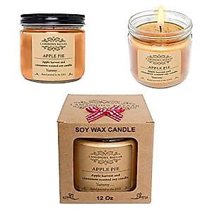 Apple Pie - Apple and Cinnamon Scented Soy Candle with Cinnamon Powder Decor- Large Soy Candle in a Kraft Box