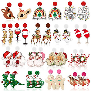 Huquary 16 Pairs Teacher Earrings Bulk for Women Acrylic Apple Pencil Letter Dangle Earrings for Teacher Thanksgiving Gifts(Festive Style)