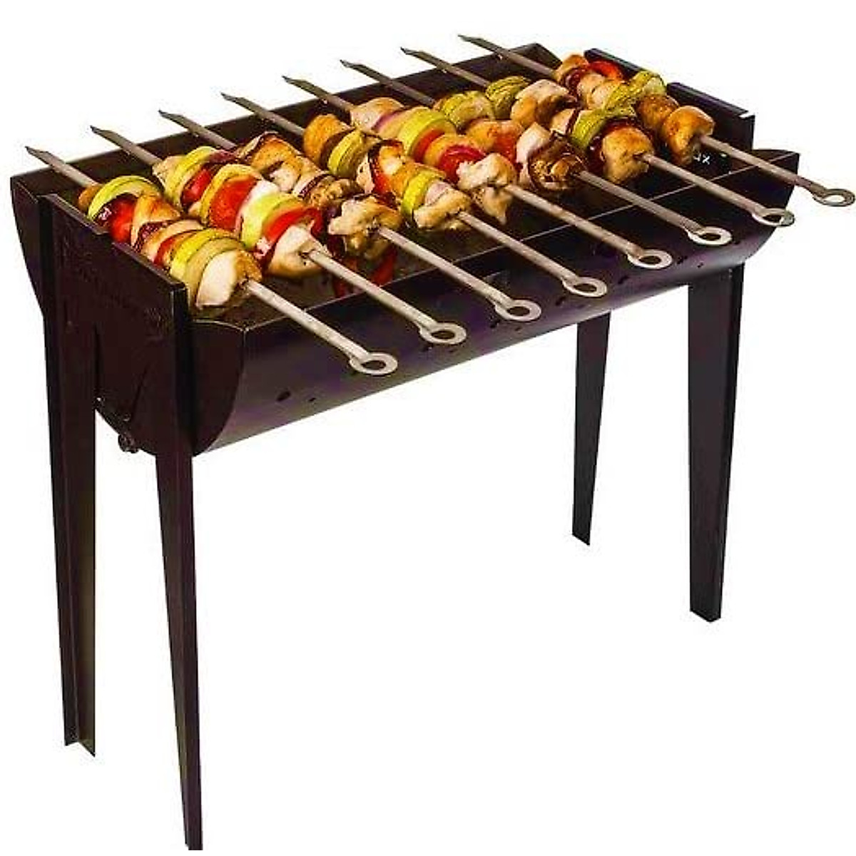 Mangal Grill Folding Steel 2mm Portable with 8 Shashlik Skewers - Bbq Kabob Kebab Grill Charcoal Firesense Barbecue - Brazier Shish Kebab Grill Mangal - Brazilian Kabob Manghal Armenian