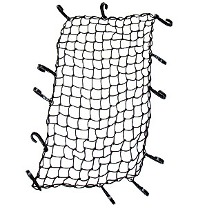 Funmit 22"x38" Cargo Net Stretches to 44"x76", Latex Bungee Cargo Net with 2"X2" Small Mesh and 12 Adjustable Plastic Hooks, for Car ATV Boat SUV Van Trailer Snowmobile (Black)